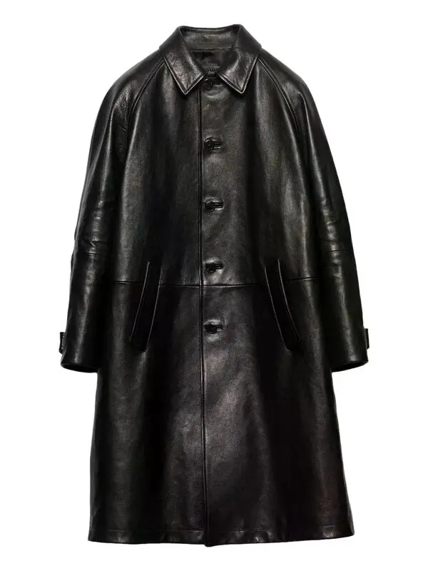 Prada Button-fastening Leather Coat - Black
