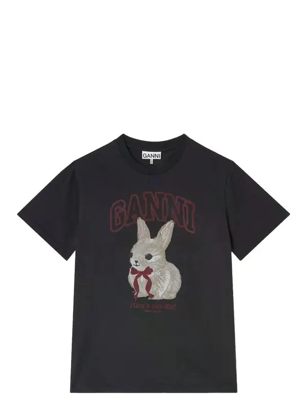 GANNI Bunny-print Cotton T-shirt - Grey