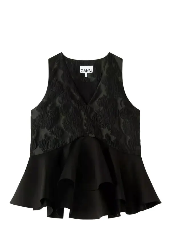 GANNI Floral Ruffled Top - Black
