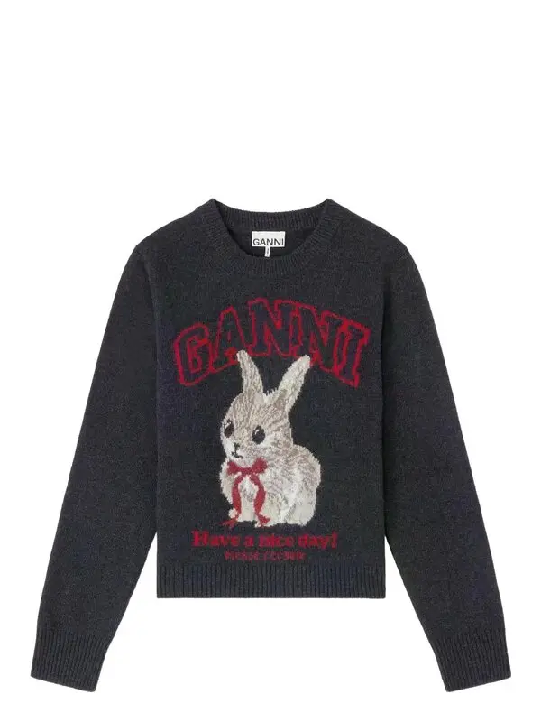 GANNI Rabbit Graphic Sweater - Grey