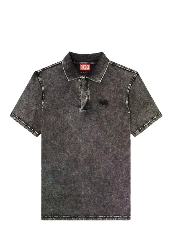 DIESEL® T-rejust-nc-den Frayed Patch Polo Shirt - Grey