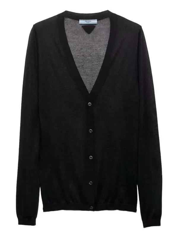 Prada Embroidered-logo Cardigan - Black