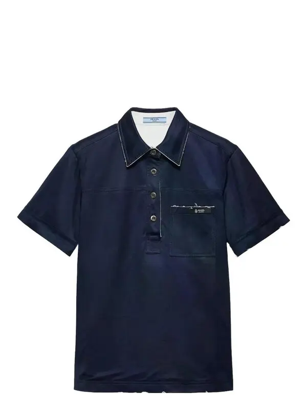 Prada Lisle Logo-label Cotton Polo Shirt - Blue