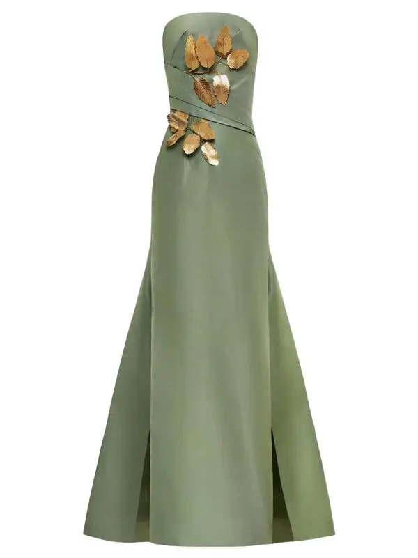 Oscar De La Renta Leaf-embellished Faille Gown - Green