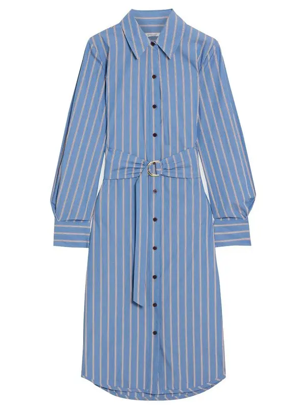 Derek Lam 10 Crosby Veronica Belted Striped Cotton-poplin Midi Shirt Dress - Blue