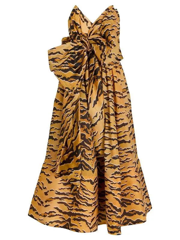 Zimmermann Strapless Tiger-print Silk-faille Midi Dress With Bow Detail - Animal Print