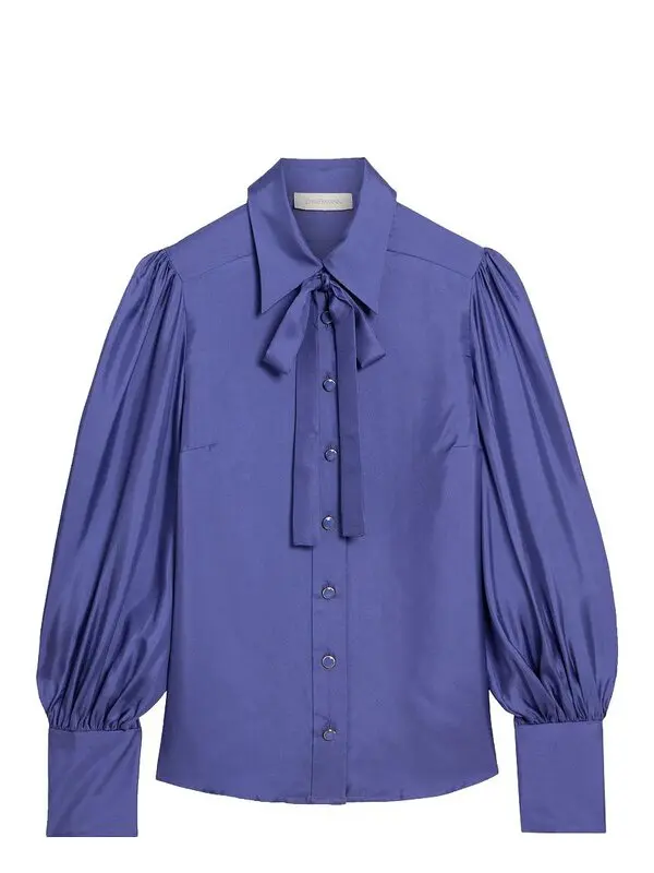 Zimmermann Silk-twill Pussy-bow Blouse - Indigo