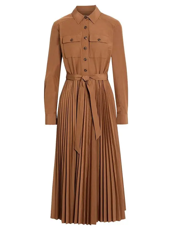 Derek Lam 10 Crosby Kenza Pleated Poplin Midi Shirt Dress - Light Brown