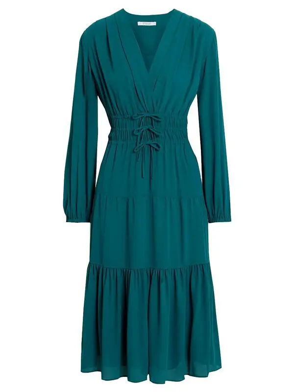 Derek Lam 10 Crosby Elsa Tiered Crepe De Chine Midi Dress - Emerald