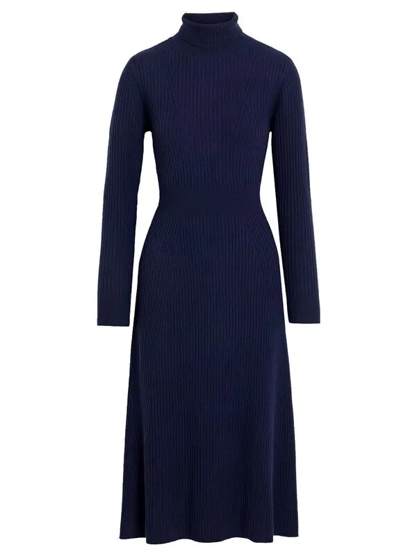 Derek Lam 10 Crosby Diana Ribbed Wool Turtleneck Midi Dress - Navy