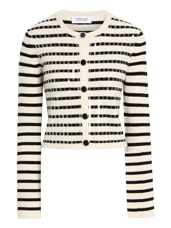 Derek Lam 10 Crosby Nebula Sequined Striped Wool-blend Cardigan - Off-white