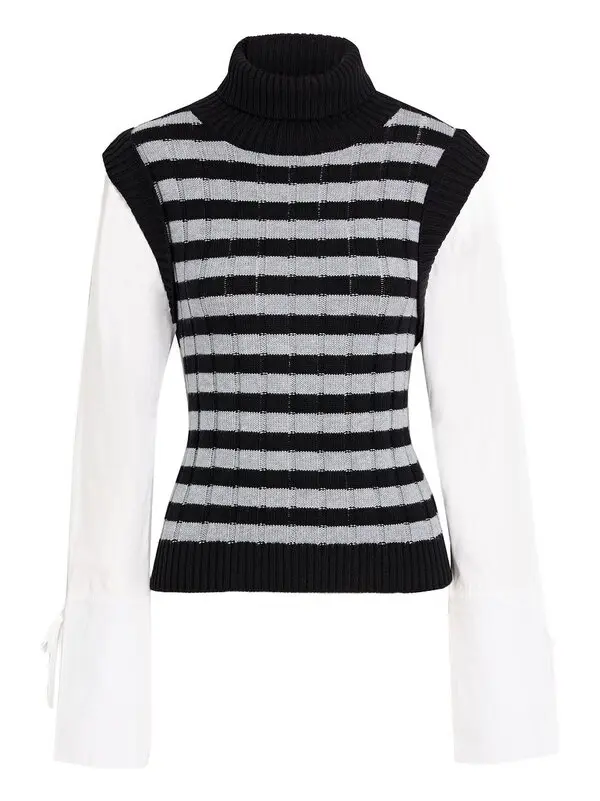 Derek Lam 10 Crosby Paola Poplin-paneled Striped Turtleneck Sweater - Black