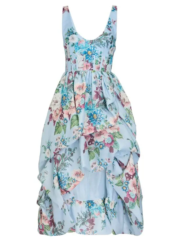 Zimmermann Floral-print Linen And Silk-blend Midi Dress - Light Blue