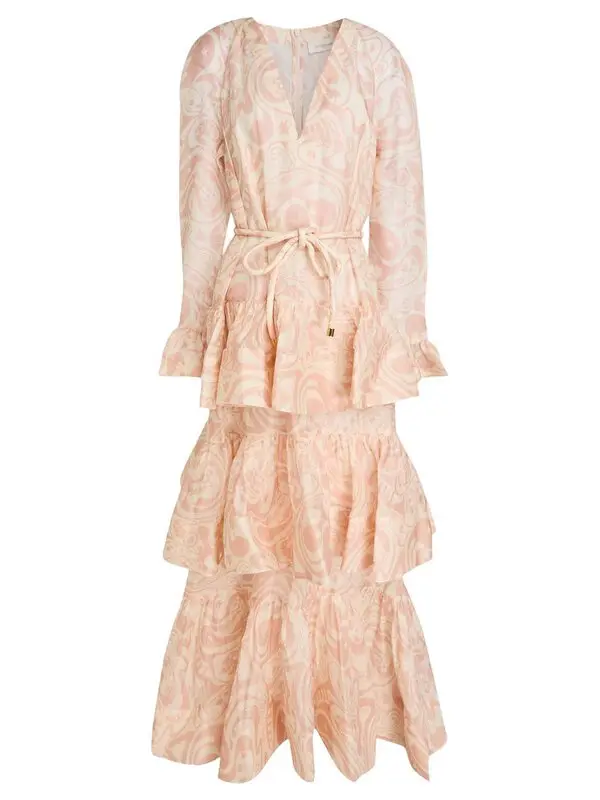Zimmermann Ruffled Printed Maxi Dress - Pastel Pink