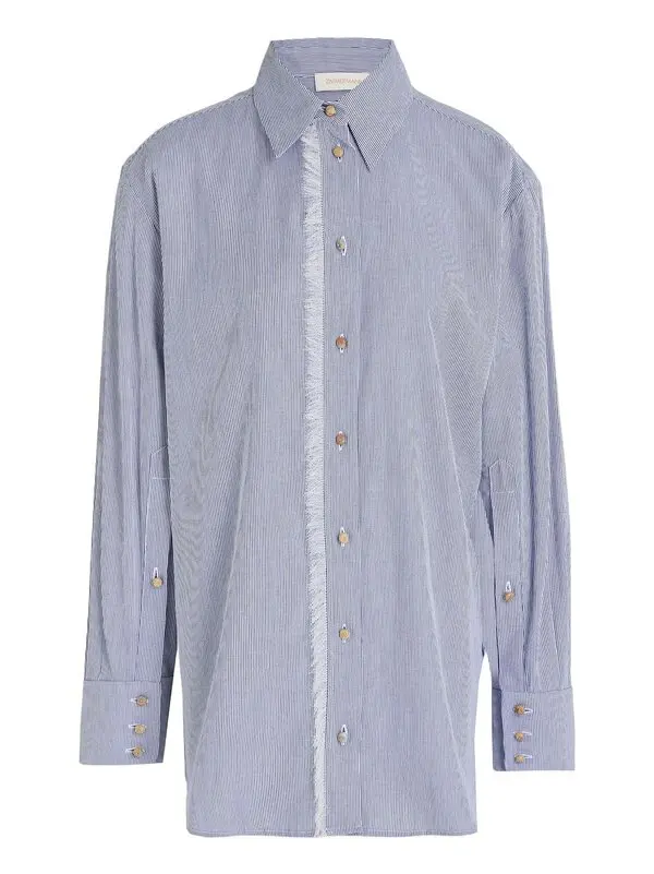 Zimmermann Embroidered Striped Cotton Oxford Shirt - Blue