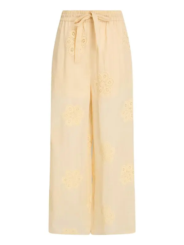 Zimmermann Embroidered Ramie Wide-leg Pants - Cream