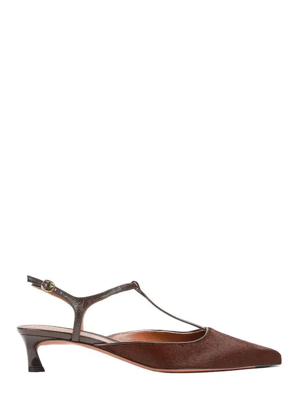 Zimmermann Calf Hair And Patent Leather T-bar Pumps - Chocolate