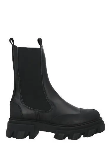 GANNI Leather Chelsea Boots With Lug Sole - Black