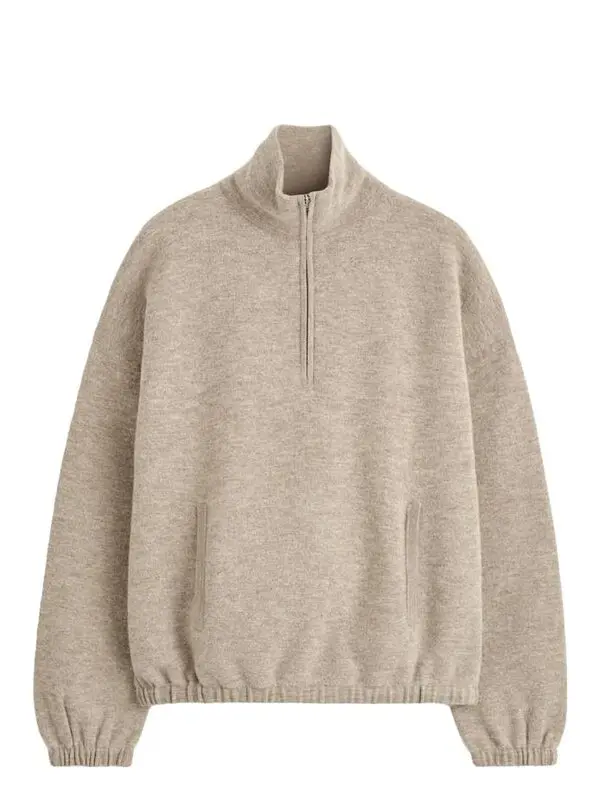 Cos Boiled Merino Wool Zip-up Sweater - Beige