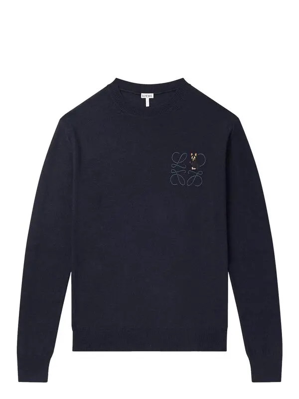 Loewe Embroidered Wool-blend Sweater - Blue