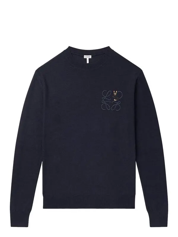 Loewe Embroidered Wool-blend Sweater - Blue