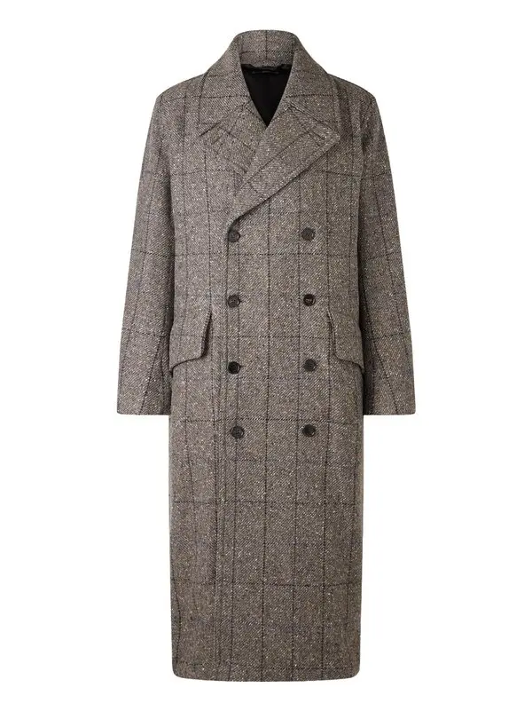 Dunhill Double-breasted Checked Wool And Cashmere-blend Twill Overcoat - Brown