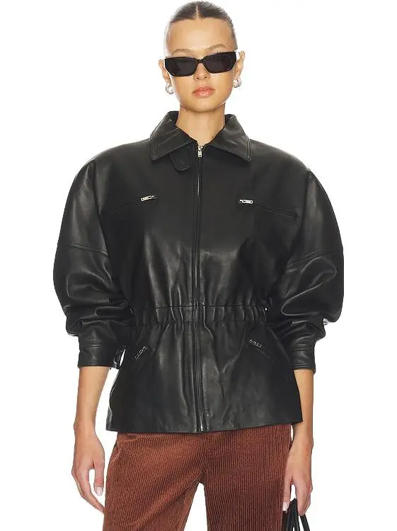 AEXAE Leather Cinched Mid Jacket - Black