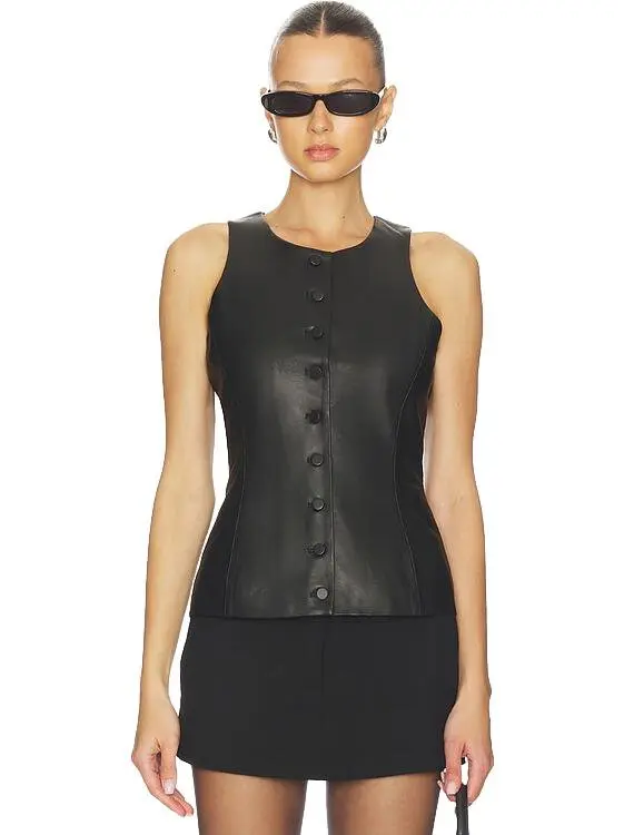AEXAE Leather Peplum Top - Black
