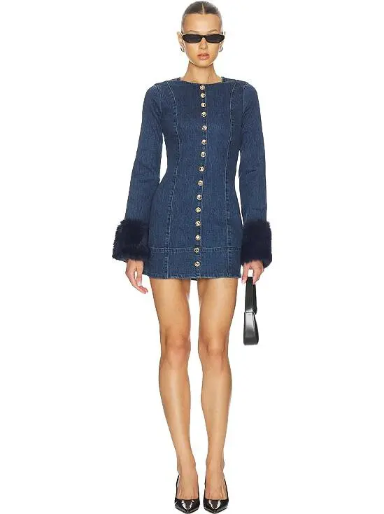 Show Me Your Mumu Rockefeller Mini Dress - Subzero Indigo With Faux Fur
