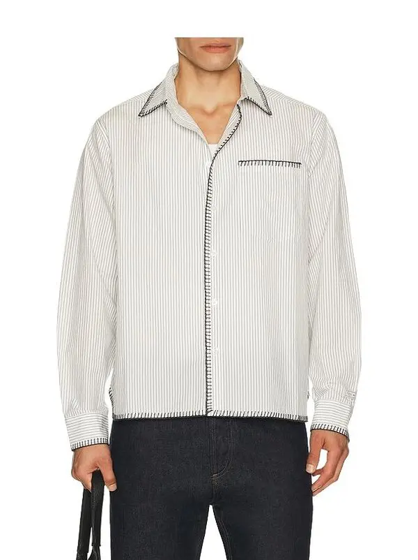 PERCIVAL Index Stripe Pearce Shirt In Grey - Ecru