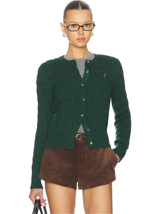 Ralph Lauren Cable Knit Cotton Crewneck Cardigan - Moss Agate