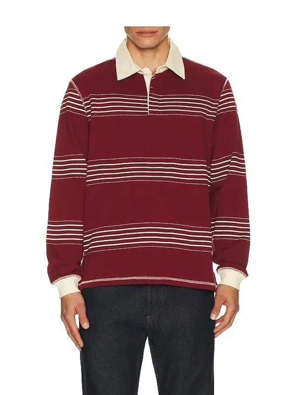 PERCIVAL Editor Striped Rugby Polo - Burgundy