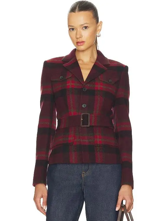 Polo Ralph Lauren Belted Tweed Jacket - 1967 Red Multi Plaid