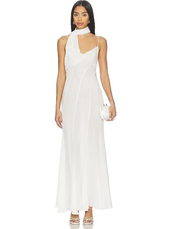 Courtney Zheng Scarf Panelled Silk Gown - Ivory