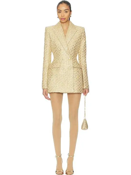 NADINE MERABI Monica Metallic Blazer Dress - Gold