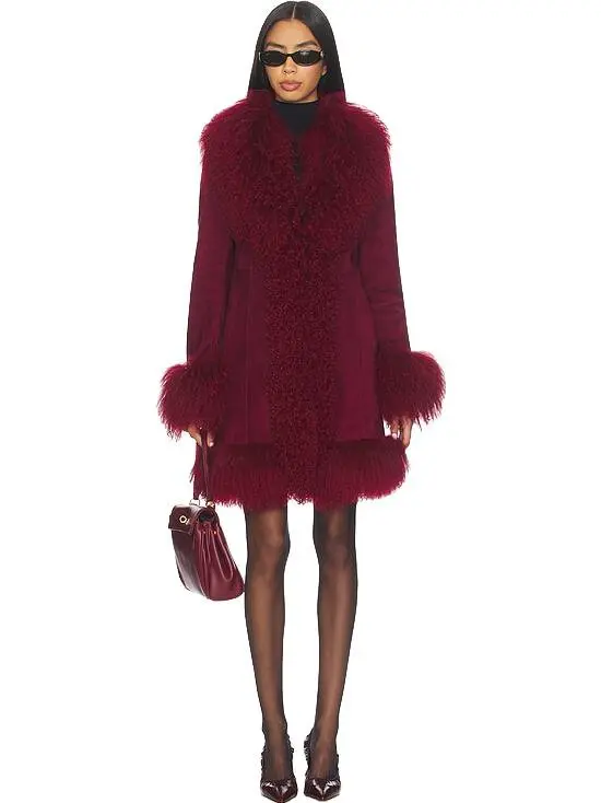 SUSANNA CHOW Dorothy Suede Midi Coat - Burgundy