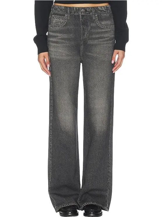 Rag & Bone Miramar Fleece Pull On Wide Leg Jeans - Washed Black