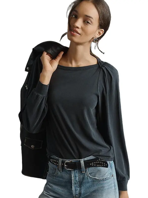 NATION LOS ANGELES Sammy Envelope-neck Top - Black