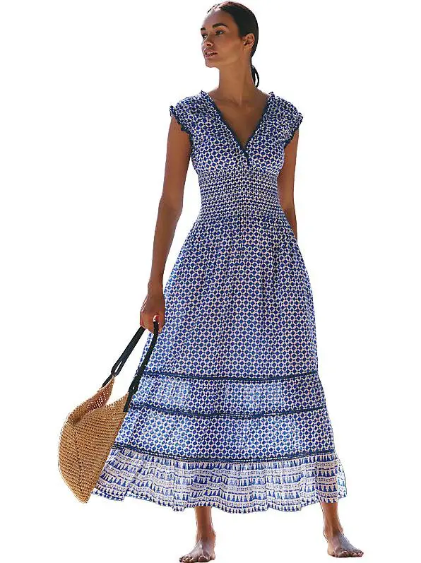 RO'S GARDEN Hilda Maxi Dress - Blue Pattern