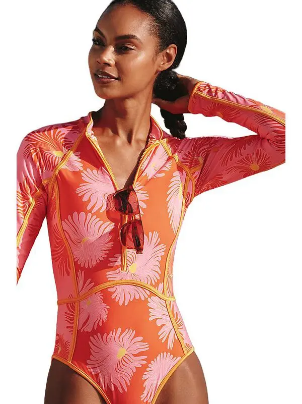 MAAJI Long-sleeve Reversible One-piece Swimsuit - Pink Overflow