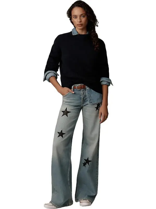 RE/DONE Star-embellished Wide-leg Jeans - Opal Indigo Star
