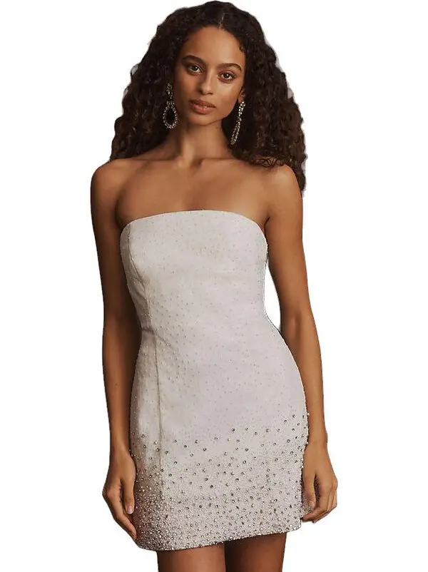Bhldn Strapless Beaded Mini Dress - White Dahlia