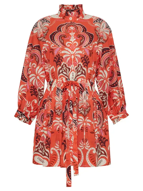 Cara Cara Beatrice Mini Dress - Palm Pavillion Coral