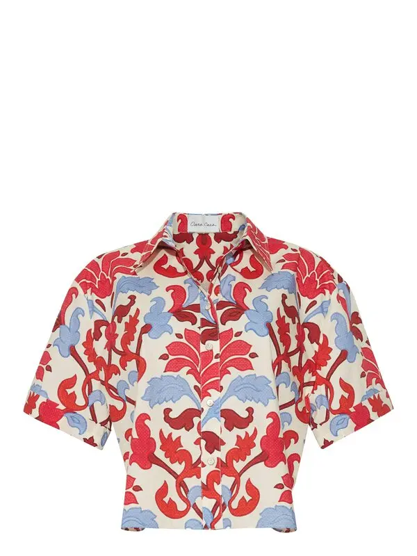 Cara Cara Calvia Placed Print Shirt - Fleur Crest Ivory