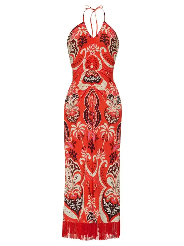 Cara Cara Shelter Island Halter Dress - Palm Pavillion Coral