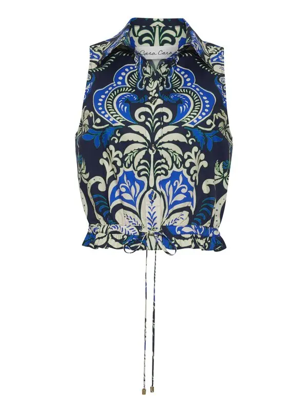 Cara Cara Hannah Printed Top - Palm Pavillion Cobalt
