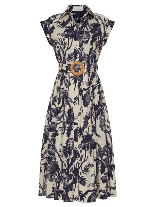 Cara Cara Octavia Belted Midi Shirtdress - Fauna Floral Navy