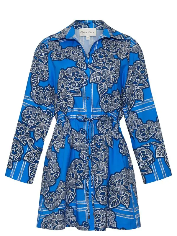 Cara Cara Henry Mini Dress - Carved Petals Cobalt