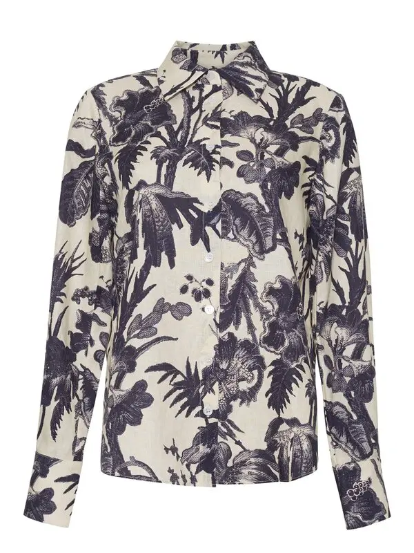 Cara Cara Printed Button-down Shirt - Fauna Floral Navy