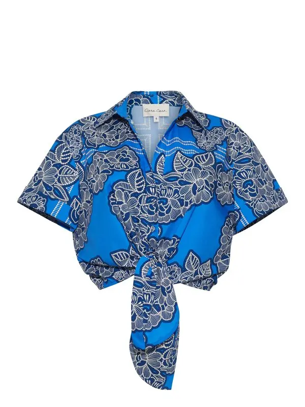 Cara Cara Asbury Top - Carved Petals Cobalt